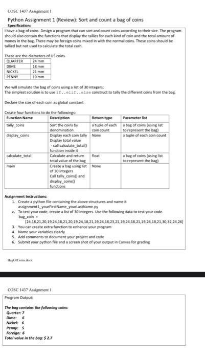 Solved Cosc 1437 Assignment Python Assignment 1 Review