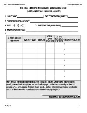 Nursing Staff Assignment Sheets Form Fill Out And Sign Printable Pdf