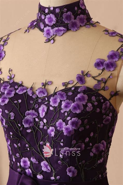 Plum Purple Blossom Illusion Knee Length Party Dress Royal Purple