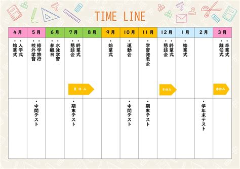 かわいい文房具のイラスト入り「年間スケジュール表」のa4テンプレート・excel・wor…｜イラストボックス「プレミアム」テンプレート