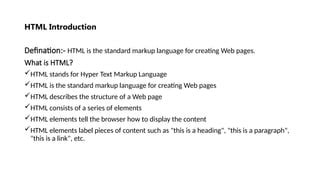HTML Doc Introduction And Basics Ppt Pptx