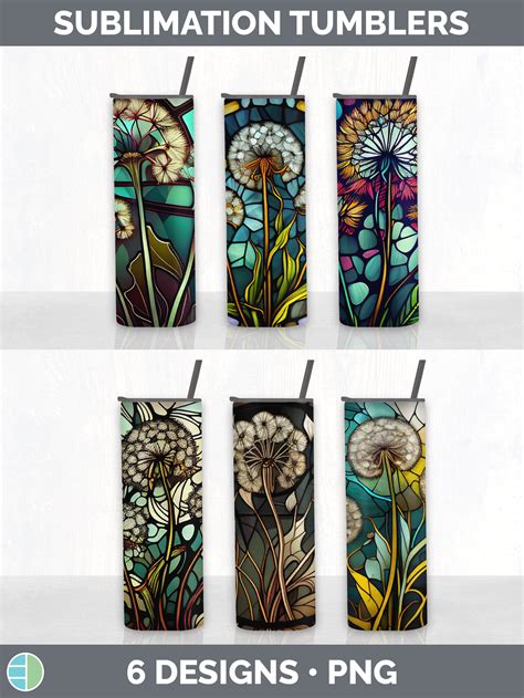 Stained Glass Dandelion Flowers Tumbler Sublimation 20 Oz
