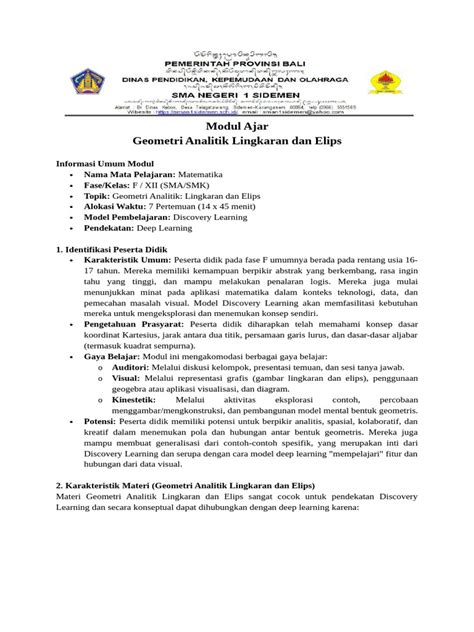 Modul Ajar Deep Learning Geometri Analitik Lingkaran Dan Elips Pdf