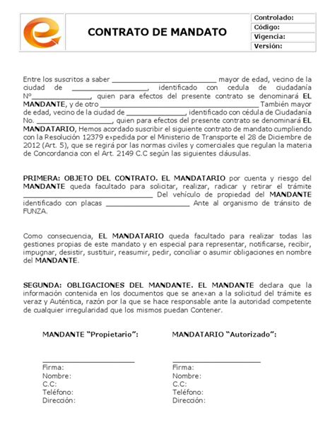 Contrato De Mandato Persona Natural Pdf