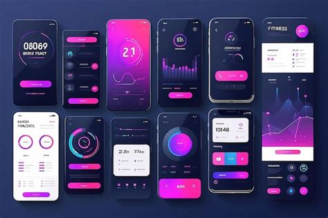 Different Ui Ux Gui Screens Fitness App And Flat Web Icons For Mobile