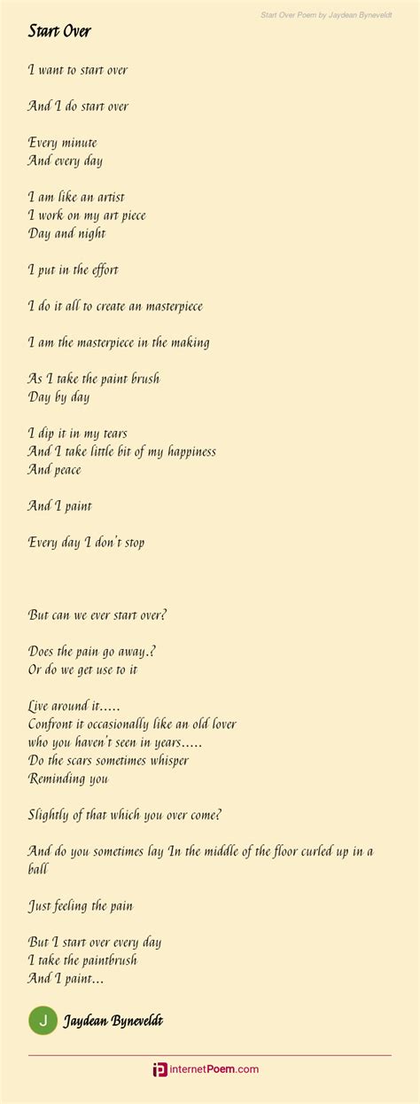 Start Over Poem By Jaydean Byneveldt
