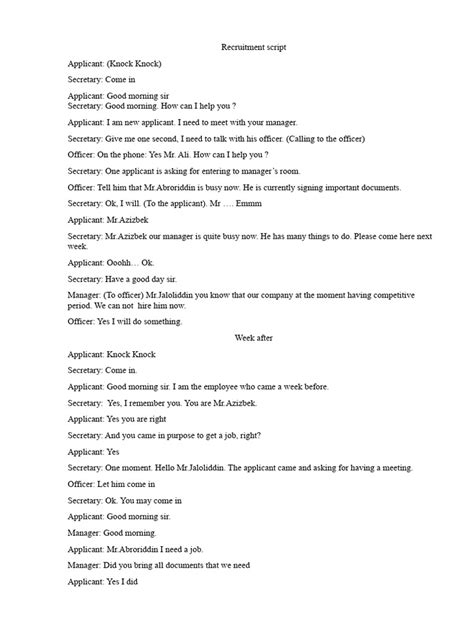 Recruitment Script Pdf Résumé