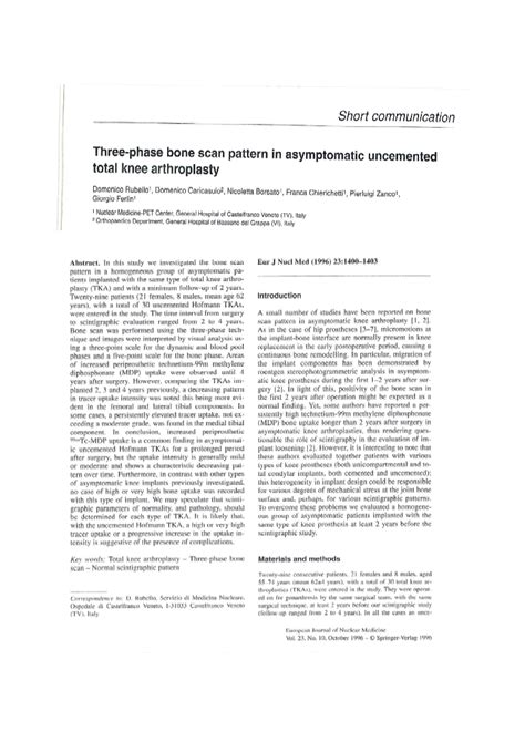 Pdf Three Phase Bone Scan Pattern In Asymptomatic Uncemented Total