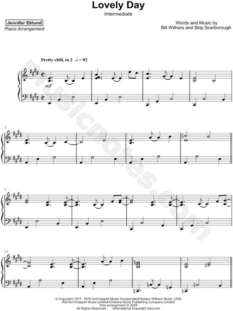 Jennifer Eklund Lovely Day Intermediate Sheet Music Piano Solo In
