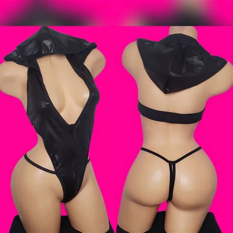 Hooded Bodysuit Thong Exotic Dancewear Rave Dancewear Self Xpression