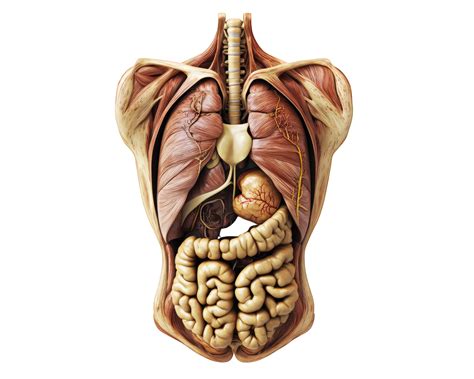 Anatomical Illustration Of Human Torso Showing Internal Organs Muscles