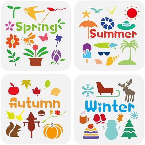 4 Pcs Four Seasons Stencils For Painting 59x59inch Small Patterns