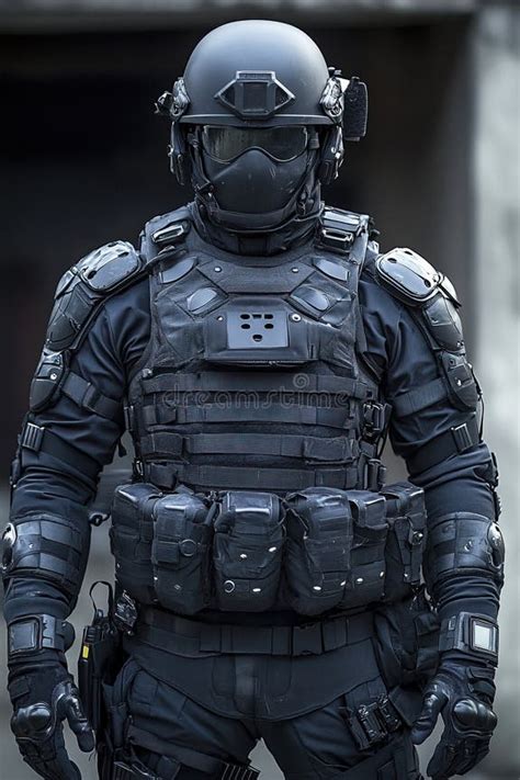 Police Officer In Tactical Gear Preparing For Operations In Urban