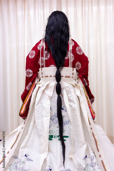 Japanese Woman Wearing The Jūnihitoe Twelve Layer Robe The