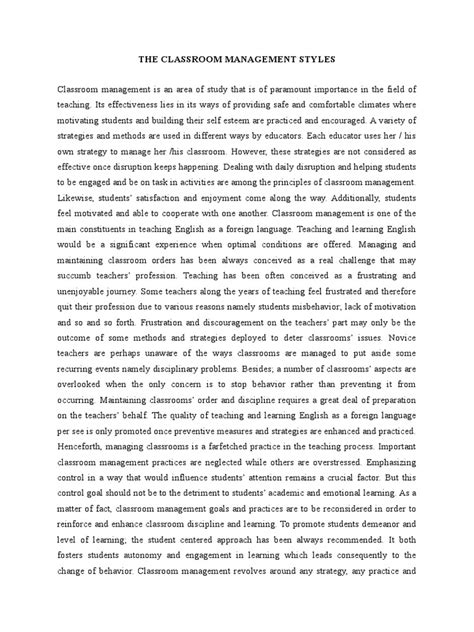 The Classroom Management Styles Pdf Classroom Management Teachers