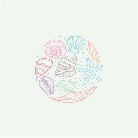 Hand Drawn Circle Frame Of Seashells Vector Set Ink Spiral Vector Set