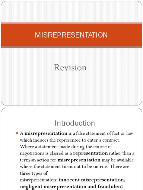 Misrepresentation 1 Misrepresentation In English Law