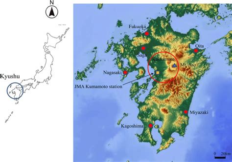 Location Of Kumamoto City On Kyushu Island In The Southwest Of Japan