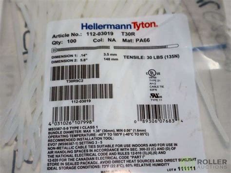 2 Boxes Of Hellerman Tyton 112 03019 T30r Zip Ties Roller Auctions