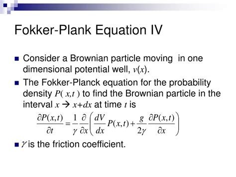 Ppt Fokker Planck Equation And Its Related Topics Powerpoint