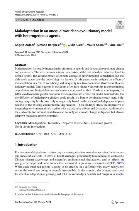 Pdf Maladaptation In An Unequal World An Evolutionary Model With