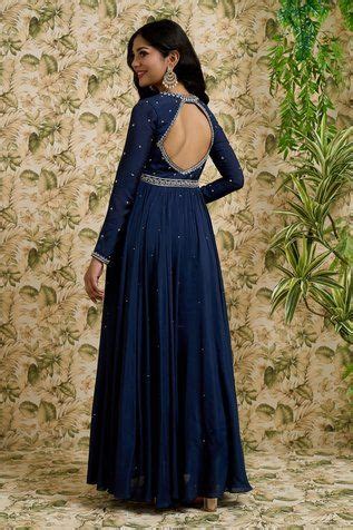 Ariyana Couture Sequin And Bead Work Anarkali Set Blue Sequin