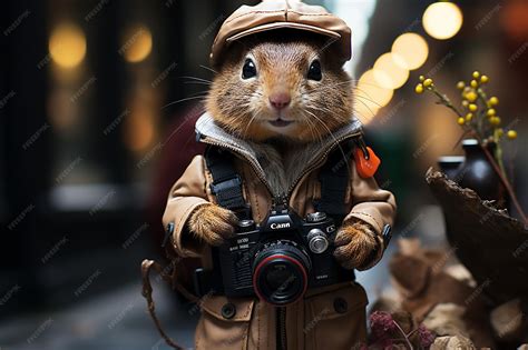 Premium Ai Image A Skilled Squirrel Dressed As A Photographer Ai