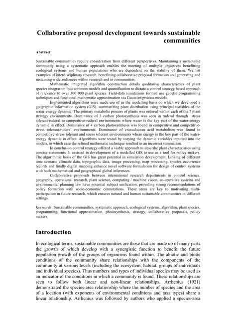 Pdf Collaborative Proposal Development Towards Sustainable Communities