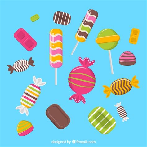 Delicious Candies Collection In 2d Style Free Vector