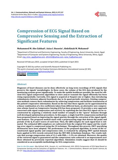Pdf Compression Of Ecg Signal Based On Compressive Sensing And The