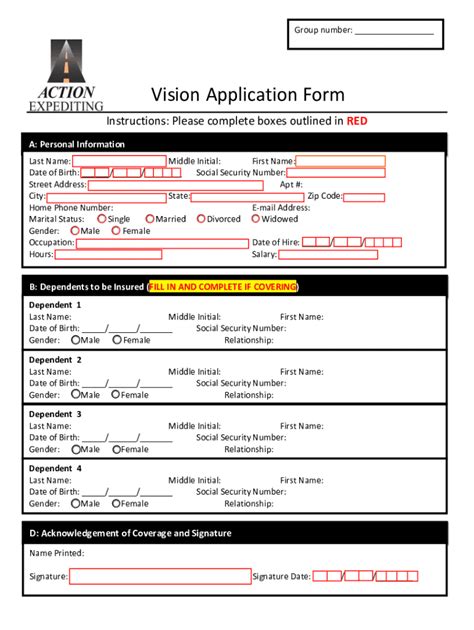 Fillable Online Vision Application Form Fax Email Print Pdffiller
