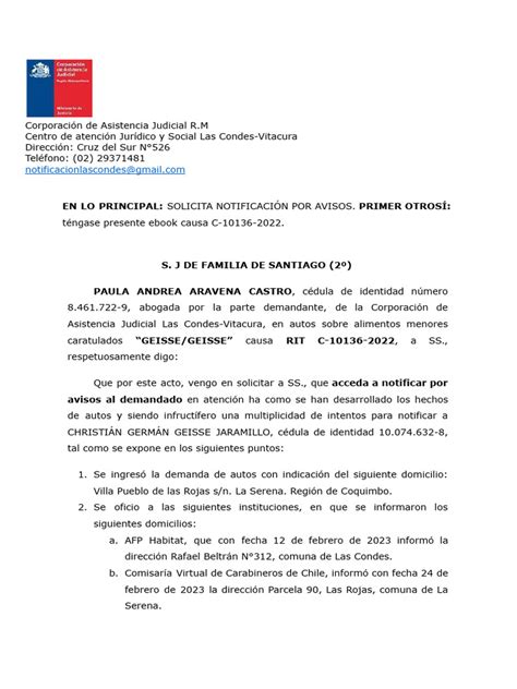 Notificacion Por Avisos Modelo Pdf Chile