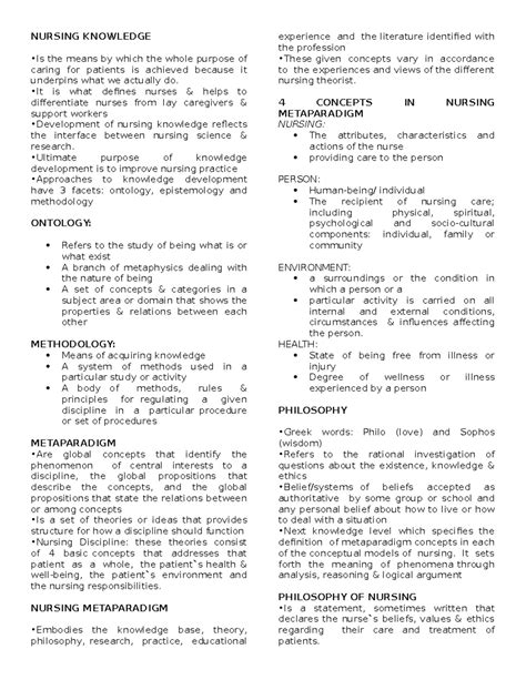 Tfn Theoretical Foundation Of Nursing Prelim Notes Definition Of