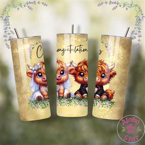 Highland Cow Wedding Tumbler Wrap Personalized Bridal T Png