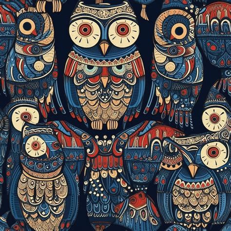 Pattern Of Beautiful Owls Premium Ai Generated Image