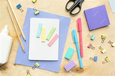 Premium Photo Flat Lay Of Various Stationery For School And Office On Wooden Background Top View