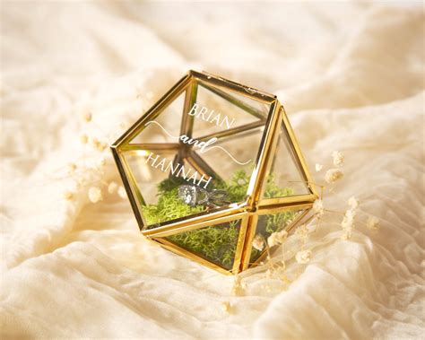 Geometric Glass Ring Box With Moss Rose Gold Or Gold Personalized