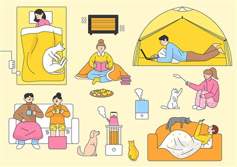유토이미지 겨울 일상집안에서 소소한 휴식 벡터 일러스트