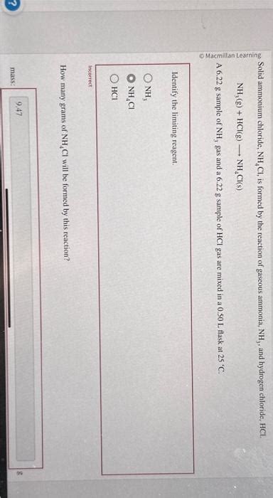 Solved Solid Ammonium Chloride Nh4cl Is Formed By The