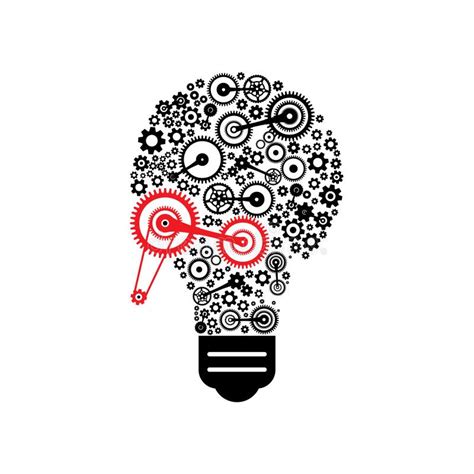 Bulb With Red And Black Cogs Isolated On Whte Background Stock Vector