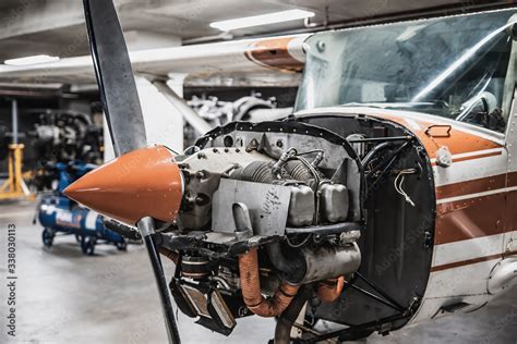 Aircraft Parked In Aircraft Maintenance Classroom With Its Front Engine