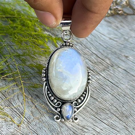 Rainbow Moonstone Pendant 925 Sterling Silver Dainty Gemstone Etsy