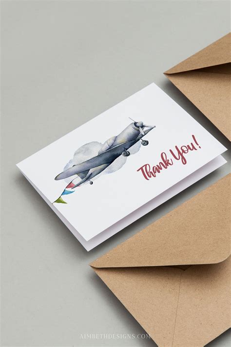 Airplane Birthday Thank You Card Airplane Folded Thank You Etsy