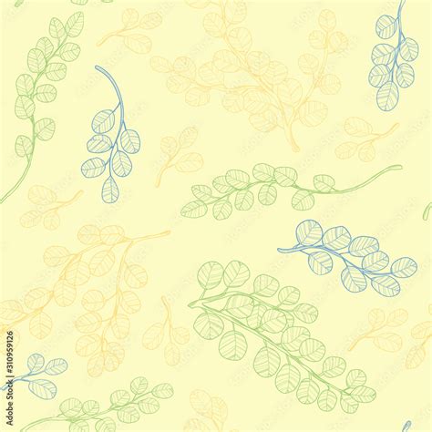 Eucalyptus Branch Hand Drawn Vector Seamless Pattern In Line Art Style