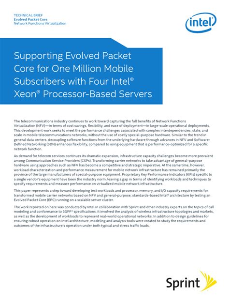 Supporting Evolved Packet Core Intel Xeon Processor Based Servers Pdf