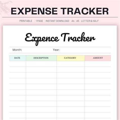 Printable Expense Log Etsy
