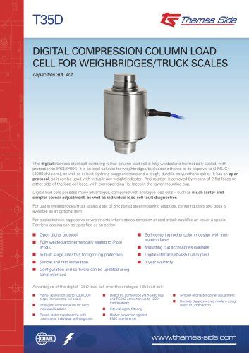 T34d Load Cell Data Sheet Thames Side Sensors Pdf Catalogs