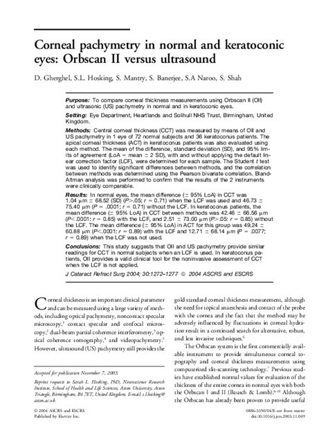 Pdf Corneal Pachymetry In Normal And Keratoconic Eyes