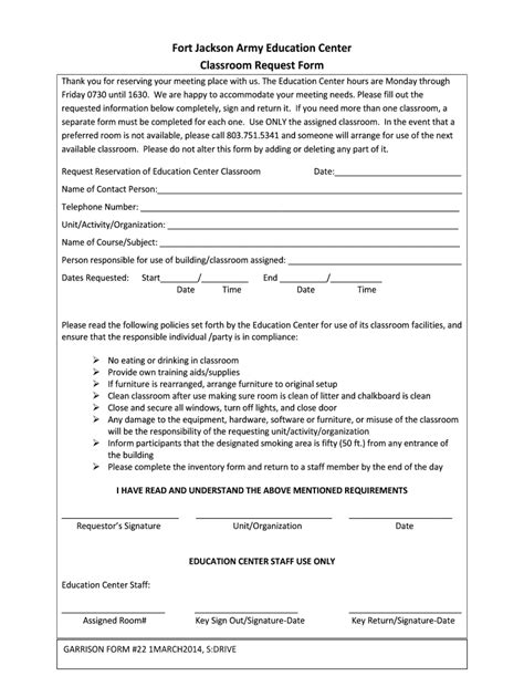 Fillable Online Fort Jackson Army Education Center Classroom Request