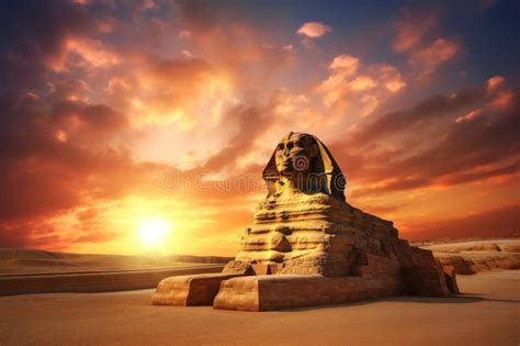 Sphinx Statue In Desert At Sunset Stock Image Image Of History